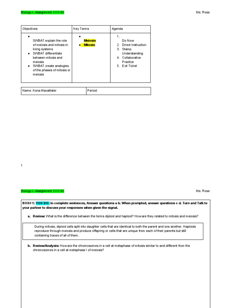 Assignment 39 Meiosis VS Mitosis-2 | PDF | Meiosis | Ploidy Assignment 39 Meiosis VS Mitosis-2 | PDF | Meiosis | Ploidy