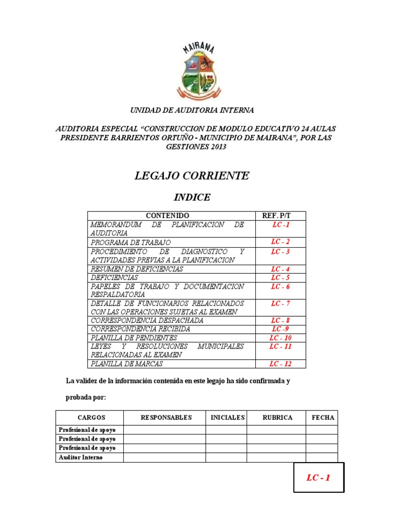 Indice y Caratula de Legajo Corriente | PDF