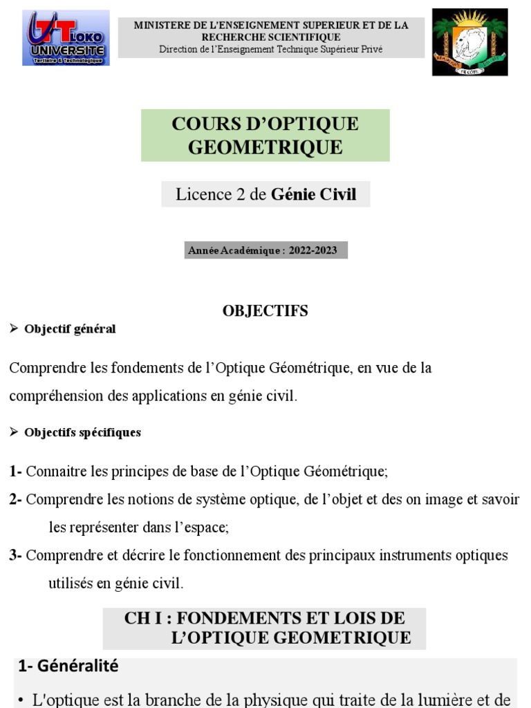 Cours Opt - Geo - UTT L1 GCV | PDF | Réfraction | Vagues