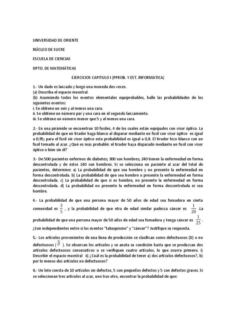 Ejercicios Capitulo I (Inf) | PDF | Probabilidad | Contaminación