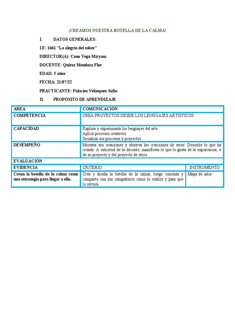 Creamos Nuestra Botella de La Calma | PDF | Evaluación | Aprendizaje