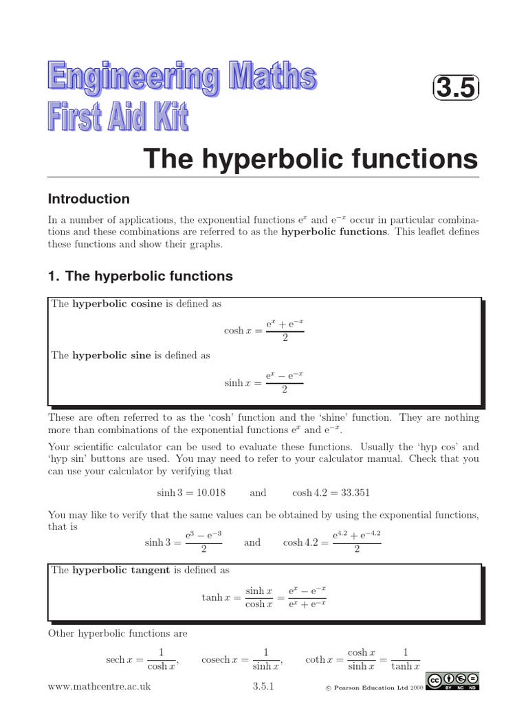 3.5 The Hyperbolic Functions: C Pearson Education LTD 2000 | PDF | Mathematical Objects ...
