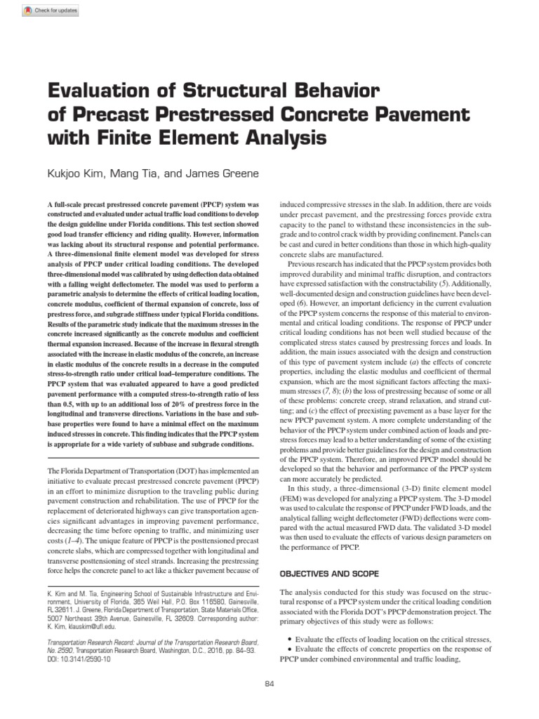 Evaluation Of Structural Behavior Of Precast Prestressed Concretepavementwith Finite Element
