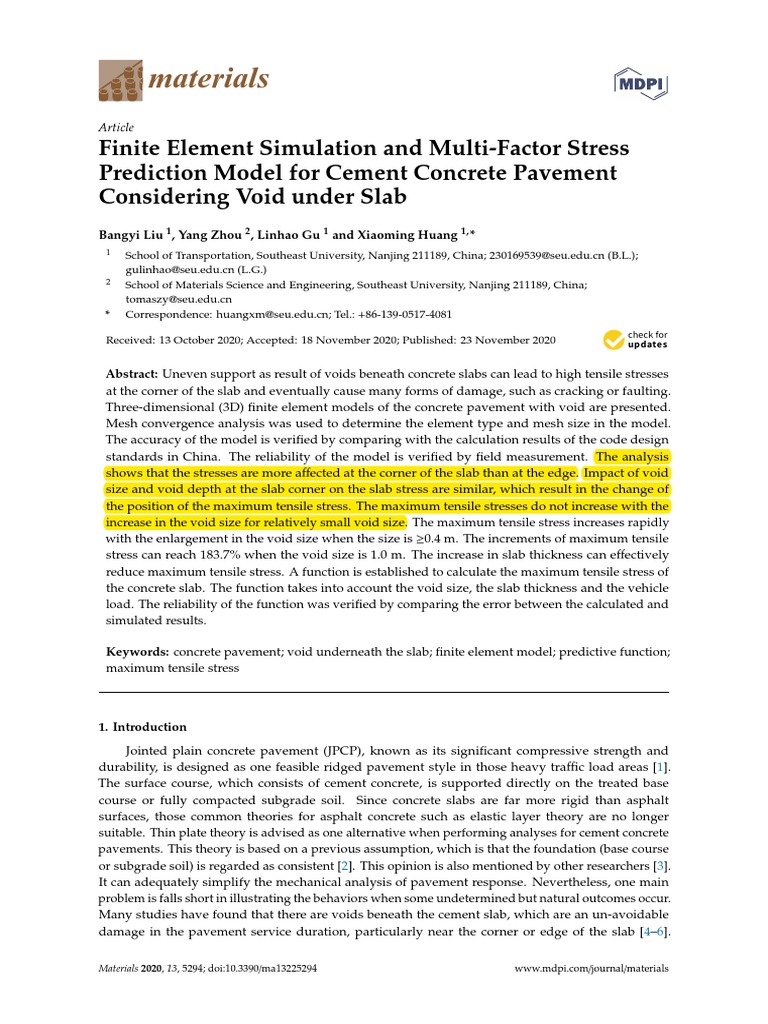Finite Element Simulation and Multi-Factor Stress Prediction Model for Cement Concrete Pavement ...