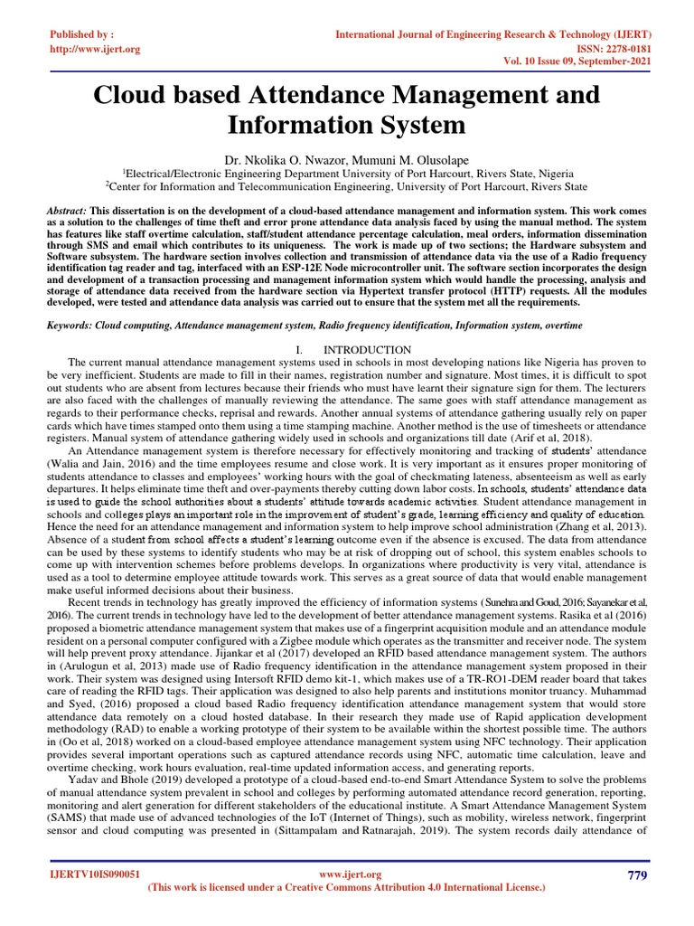 Cloud Based Attendance Management and Information System IJERTV10IS090051 | Download Free PDF ...