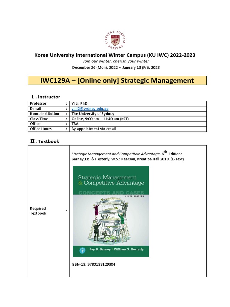 IWC129A Strategic Management - Syllabus | PDF | Strategic Management ...