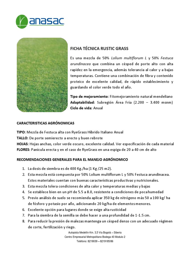 Ficha Tecnica Sembrio de Grass | PDF | Agricultura