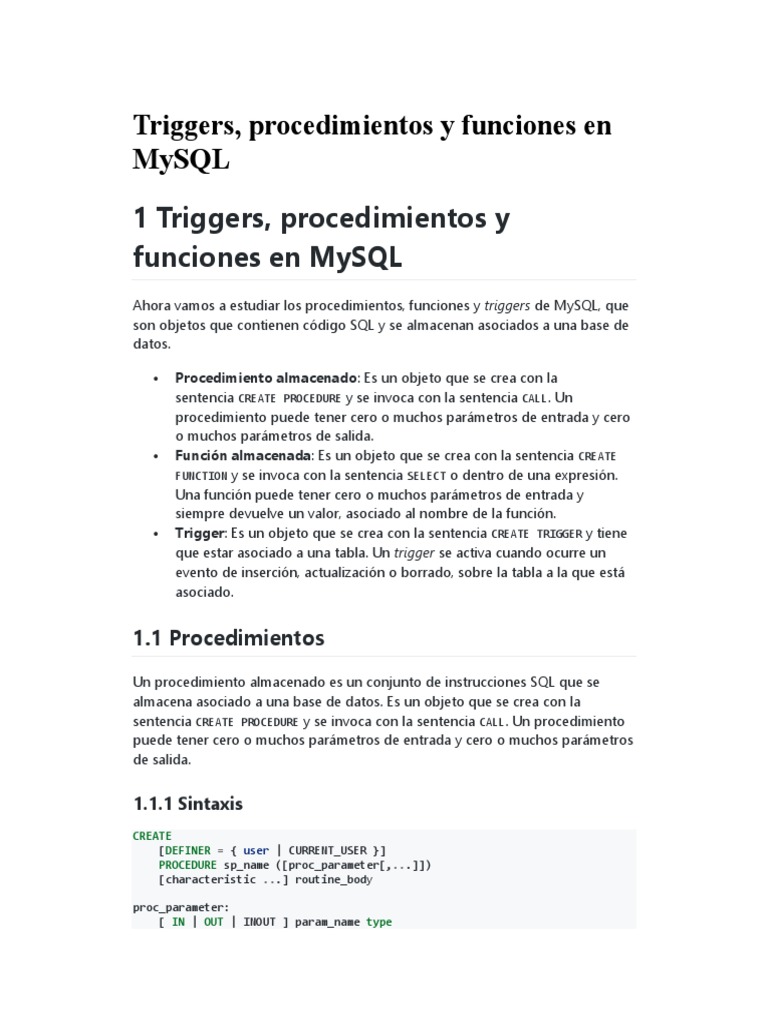 Triggers, Procedimientos y Funciones en MySQL | PDF | SQL | Flujo de ... Triggers, Procedimientos y Funciones en MySQL | PDF | SQL | Flujo de ...