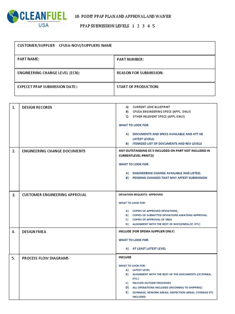 18 Point Ppap Plan Approval-waiver | Software Testing | Specification ...