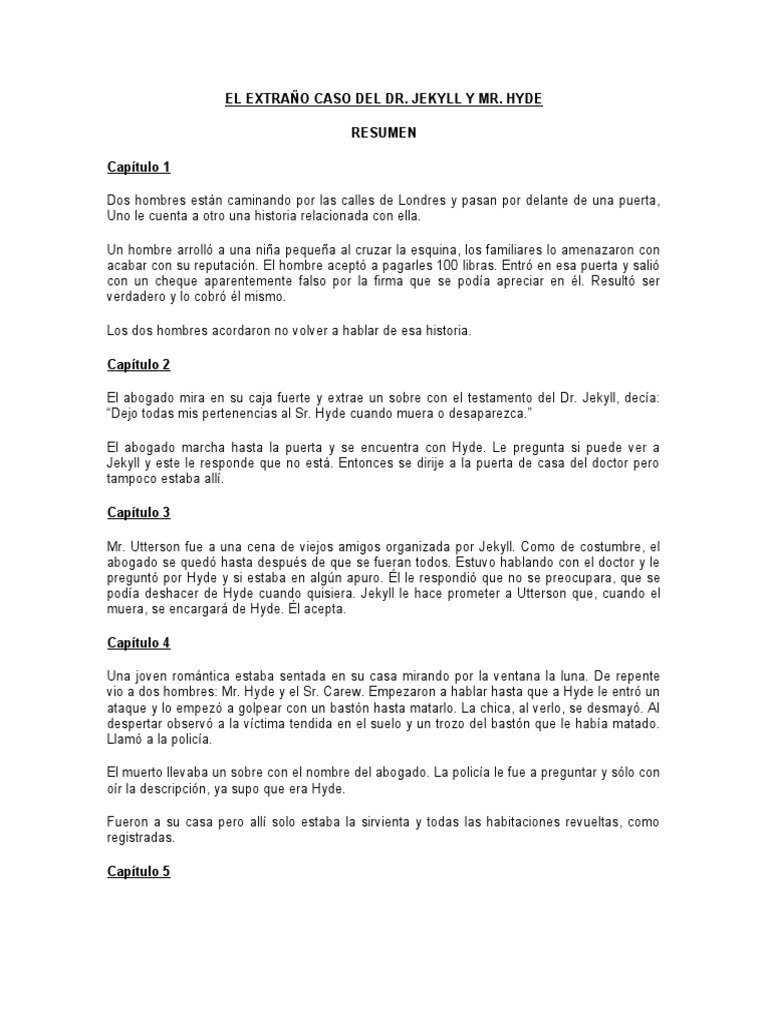 Resumen de "Dr. Jekyll y Mr. Hyde" | PDF | Extraño caso del Dr. Jekyll ...