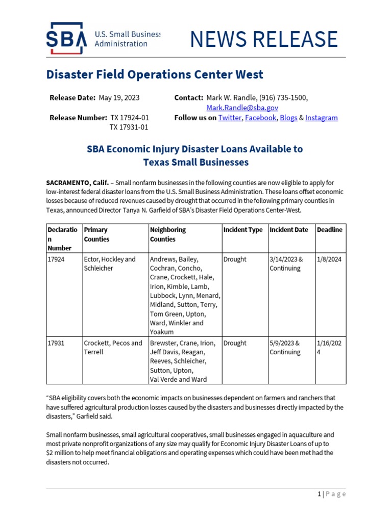 Texas SBA Disaster Loans for Businesses | PDF | Finance & Money ...