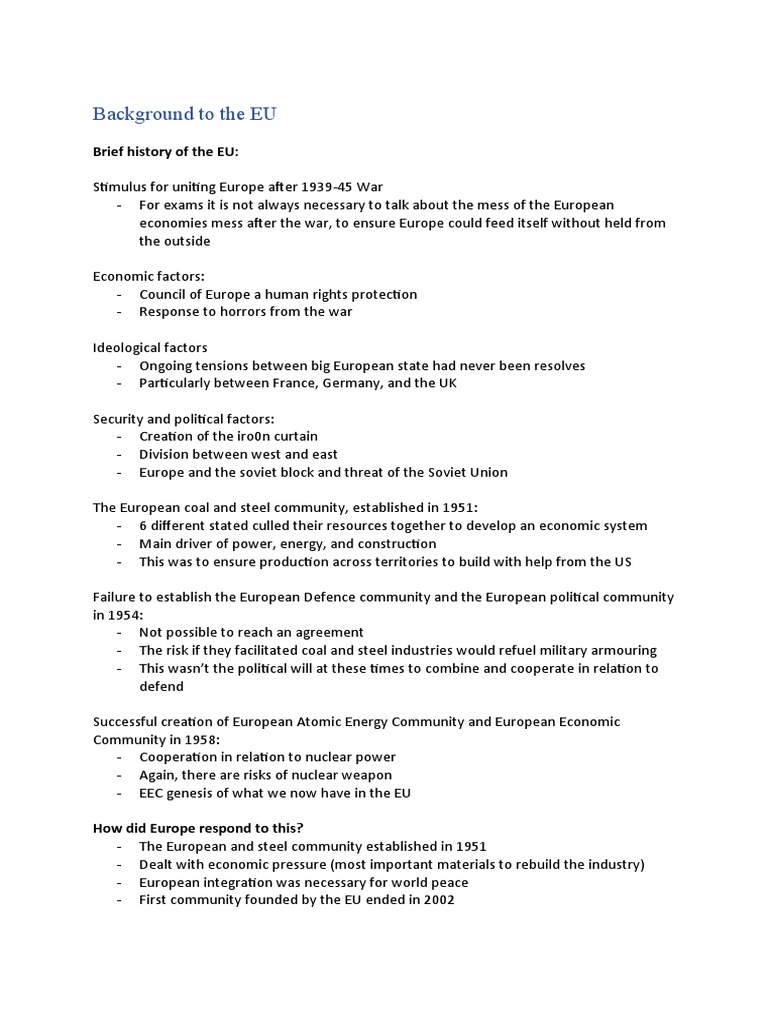 Background To The EU | PDF