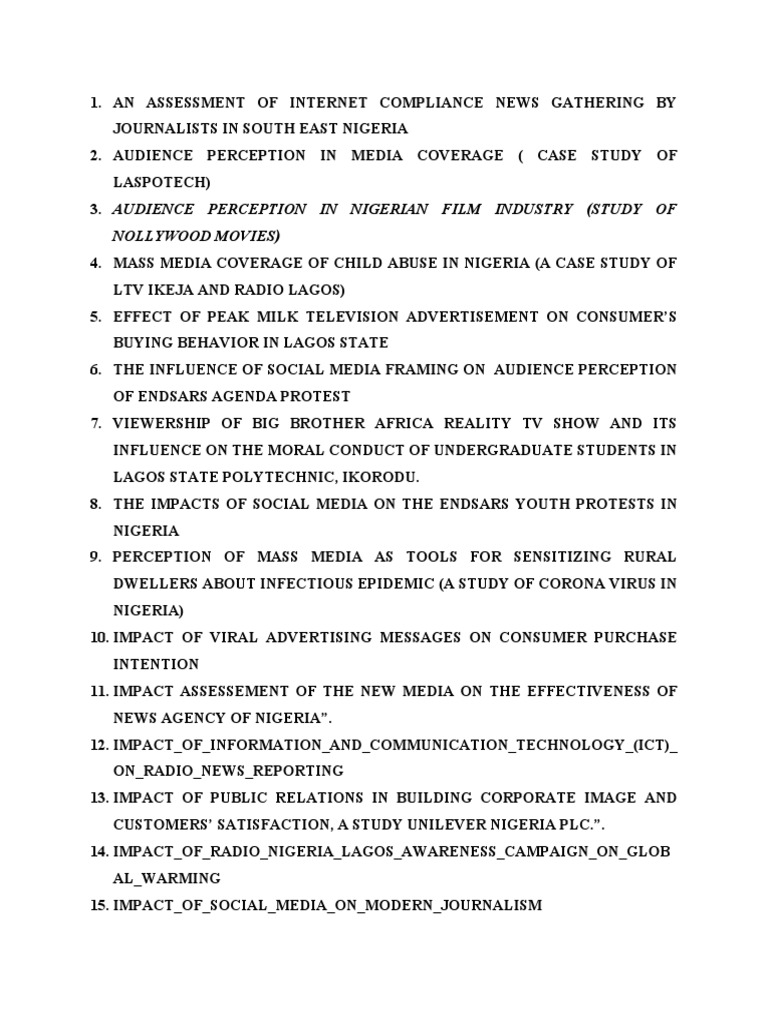 Mass Communication Project Topic | PDF