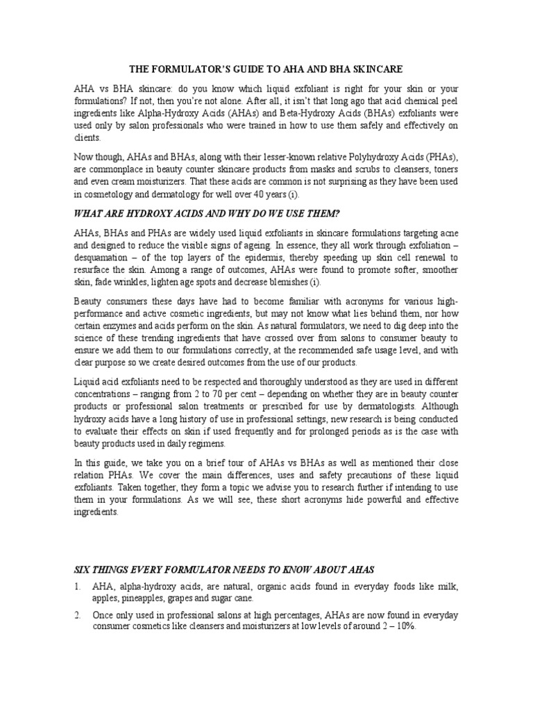 The Formulator's Guide To Aha and Bha Skincare | PDF | Skin Care | Cosmetics