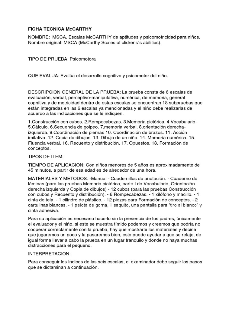 Ficha Tecnica Mccarthy | PDF