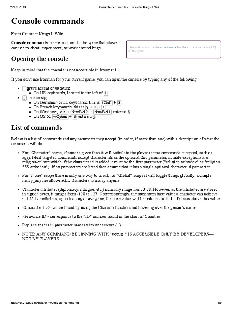 Console Commands - Crusader Kings II | PDF | Command Line Interface | Parameter (Computer ...