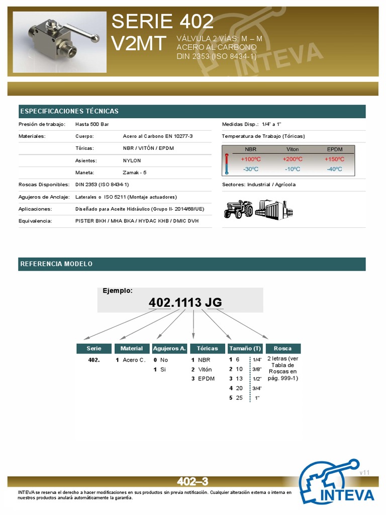 Inteva Valvula 2 Vias V2MT Serie 402 | PDF | Ingeniería mecánica ...