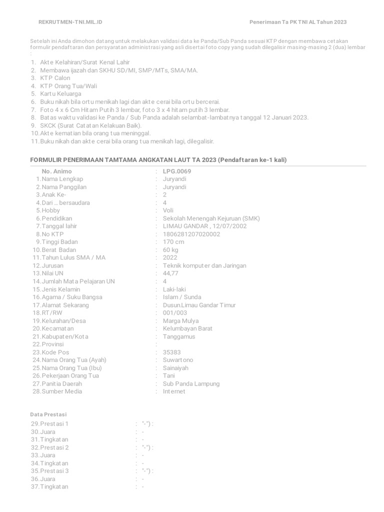 Penerimaan Ta PK AL TNI | PDF