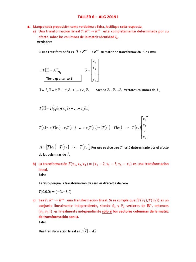 T6 - Sol - Alg. | PDF | Mapa lineal | Matriz (Matemáticas)