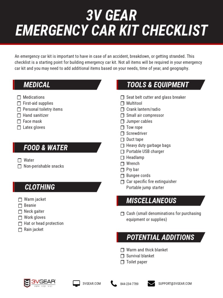 Emergency Car Kit Checklist | PDF