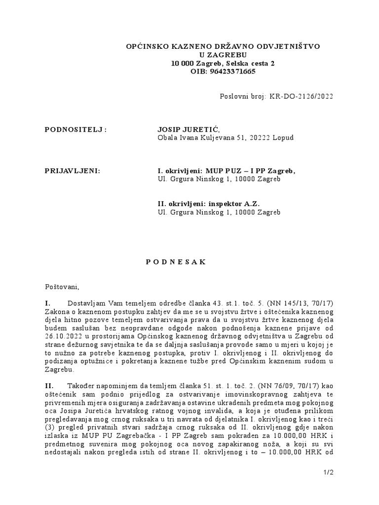 PODNESAK OKDO Zagreb - 05298 | PDF