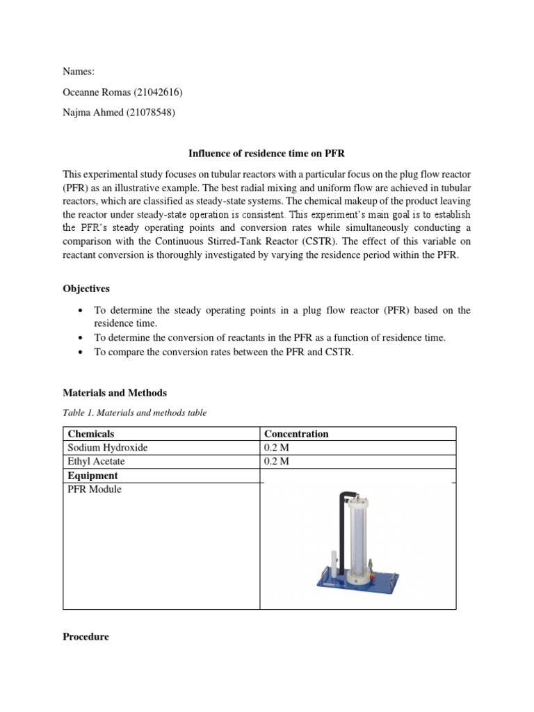 PFR Residence Time Impact on Conversion Rates | PDF | Chemical Reactor ...