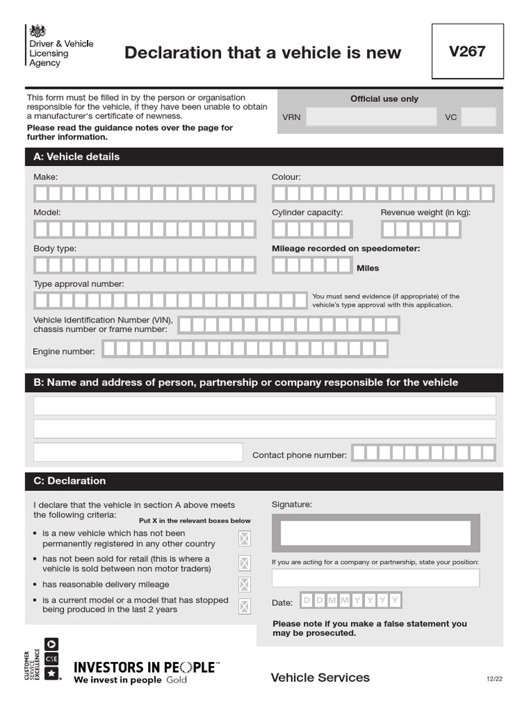 Declaration That A Vehicle Is New V267 | PDF | Vehicles | Automotive ...