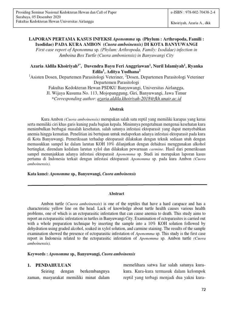 Laporan Pertama Kasus Infeksi Aponomma SP - Azaria Aldila | PDF