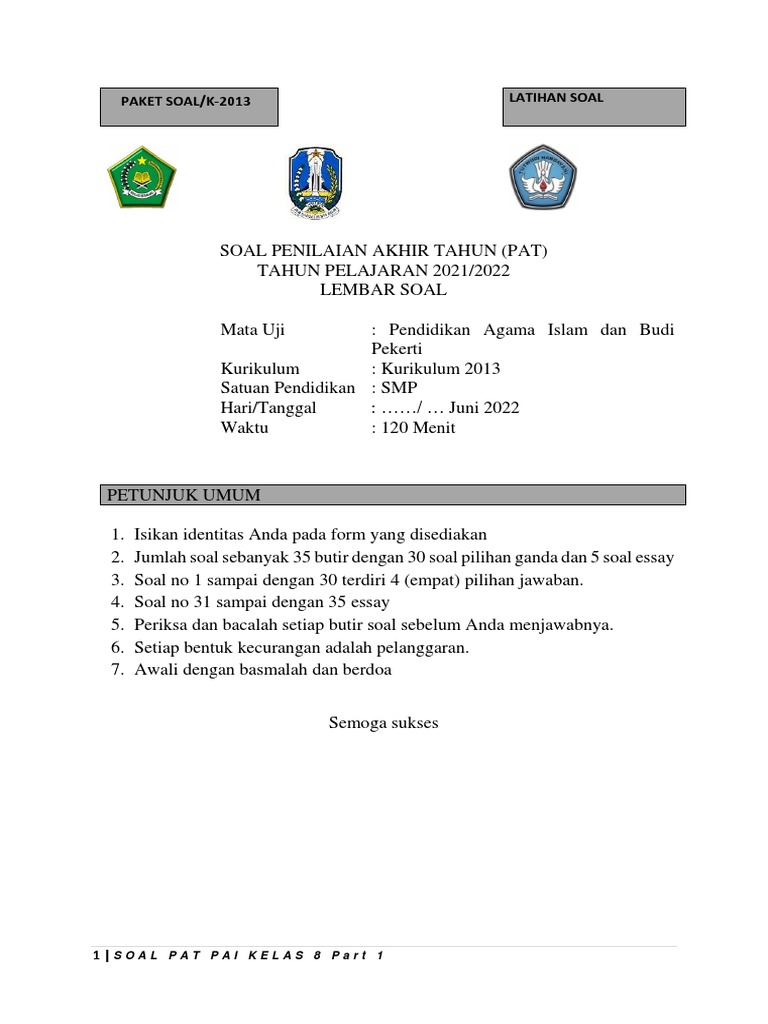 Soal PAT PAI Kelas 8 2021/2022 | PDF