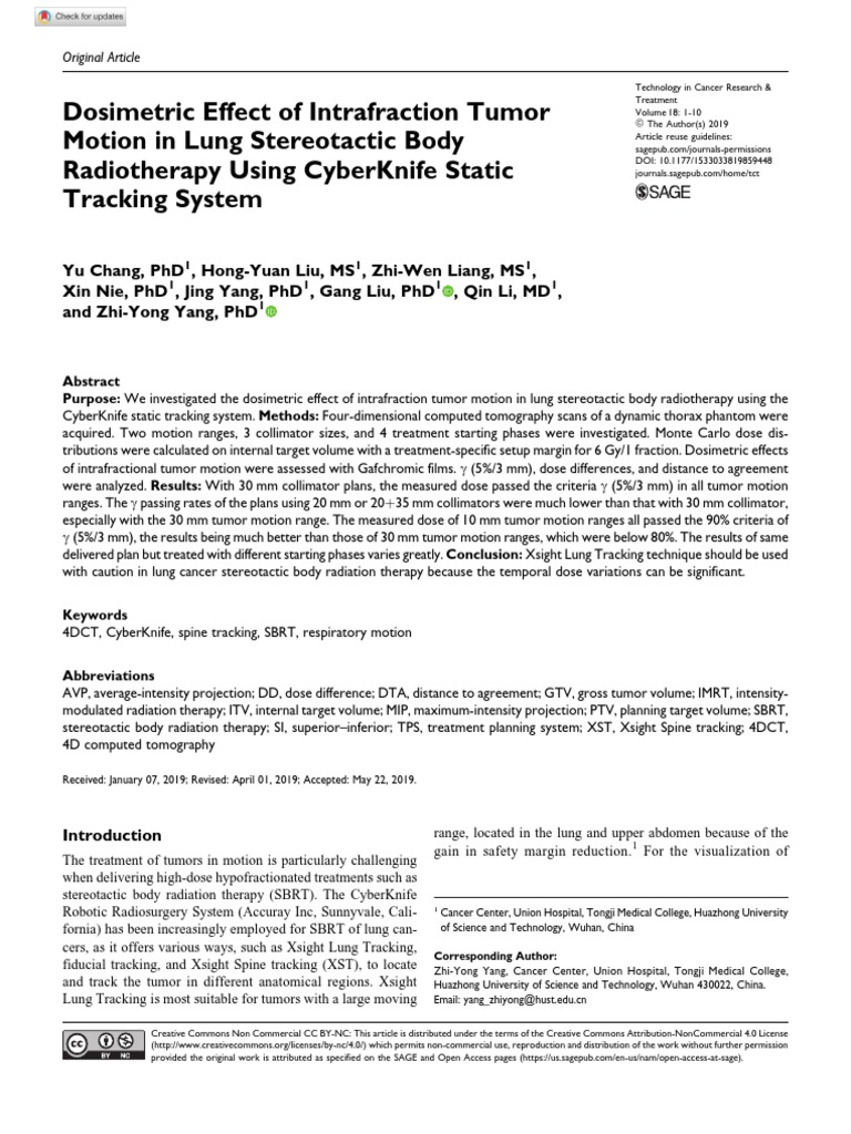 Dosimetric Effect of Intrafraction Tumor Motion in Lung SBRT Using CK Static System | PDF