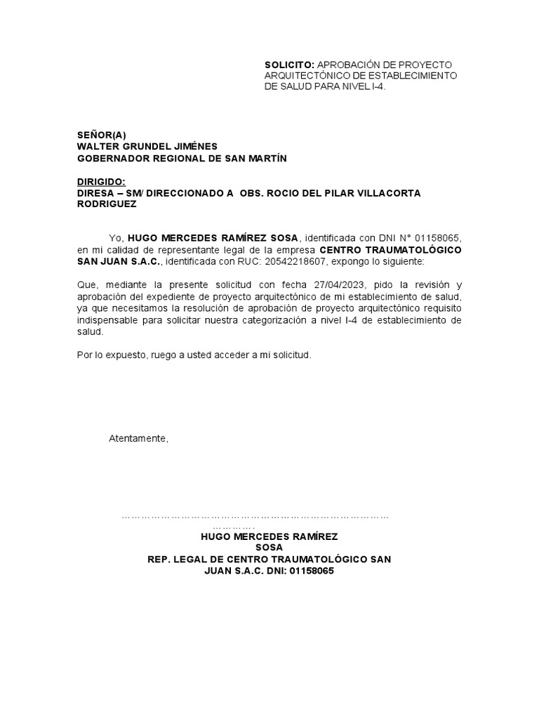 Solicitud Diresa Centro Traumatologico San Juan | PDF