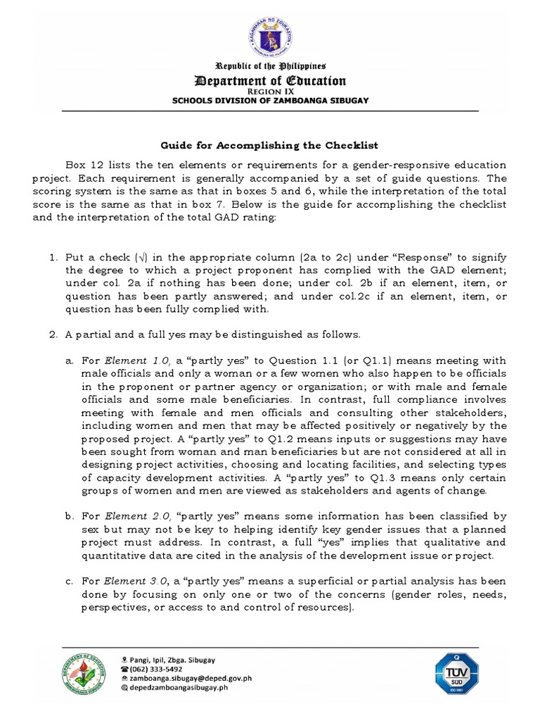 Gad-Checklist Education Ld-Training School | PDF | Gender | Gender Studies