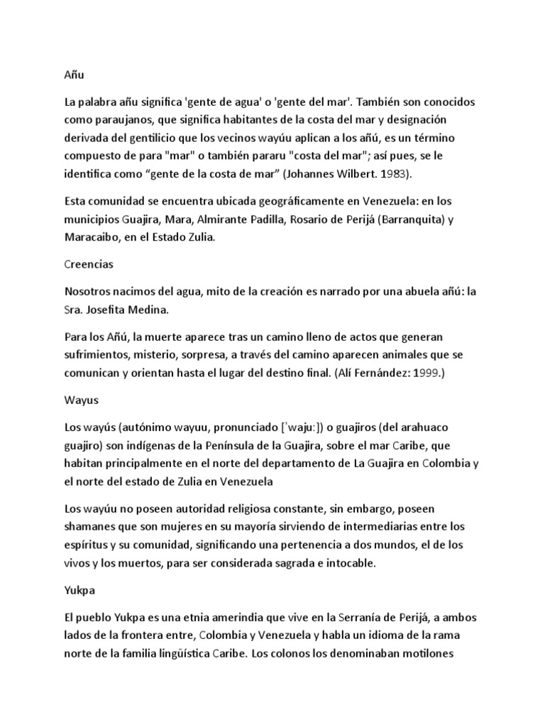 Grupos indígenas Añú y su cultura | PDF | Pueblos Indígenas de las Américas