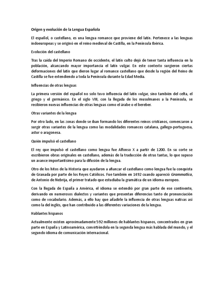 Origen y Evolución de La Lengua Española | PDF | Lengua española | Idiomas