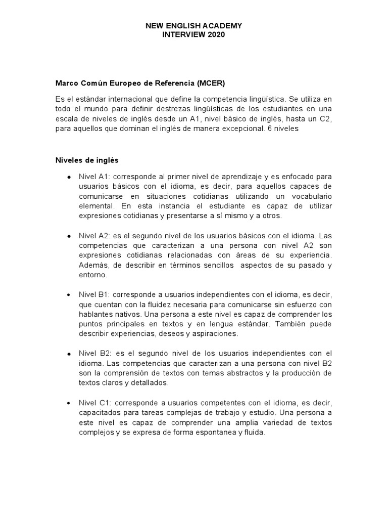 Niveles del Marco Común Europeo de Inglés | PDF