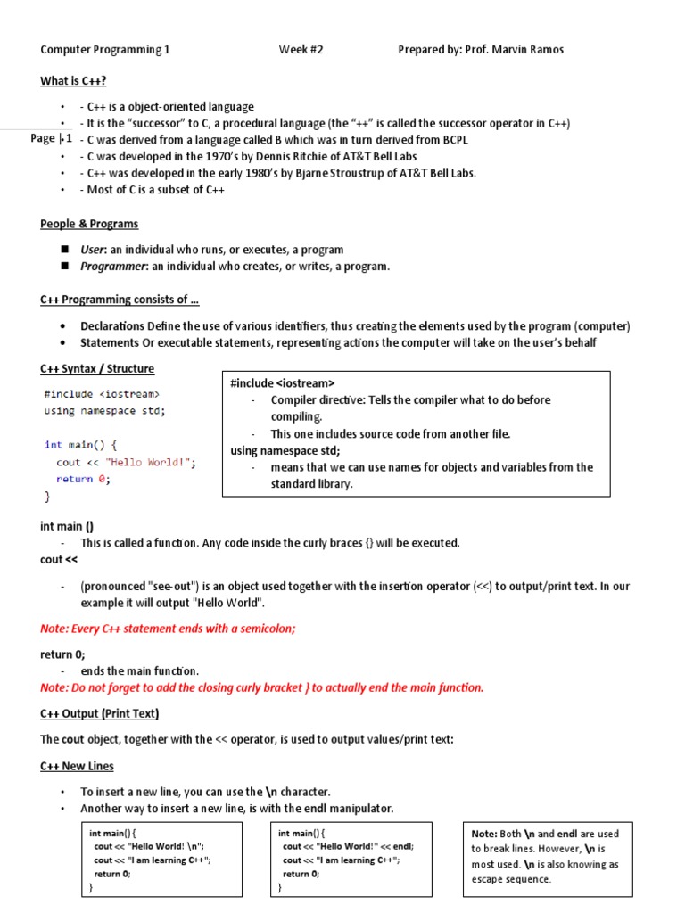 Handout - C++ - 2nd Week | PDF