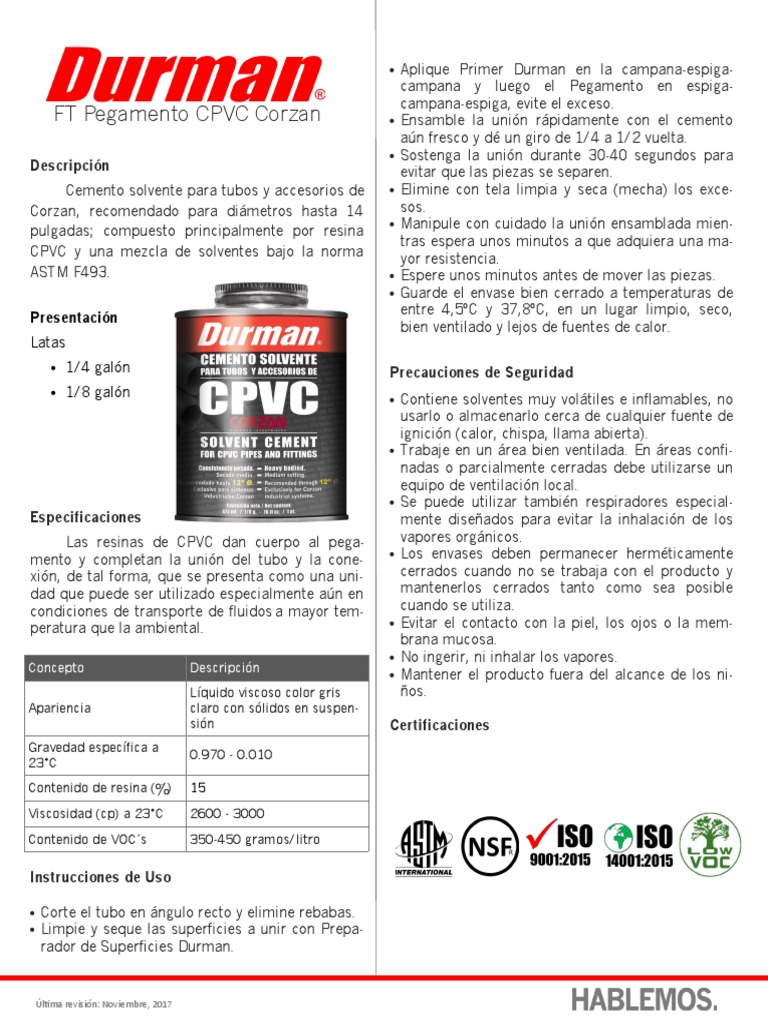 FT Pegamento CPVC Corzan | PDF