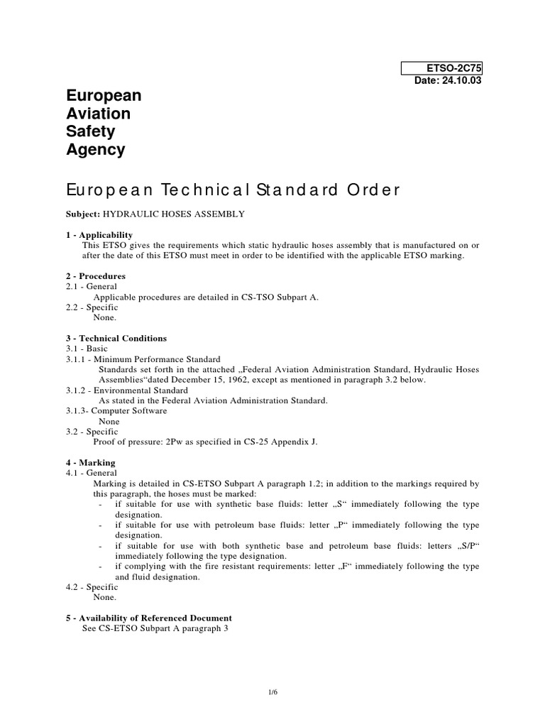 ETSO-2C75 (Hydraulic Hoses Assembly) | PDF