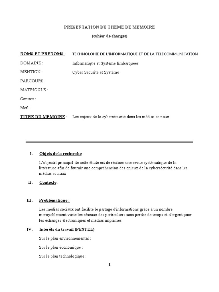Cahier de Charge - Modele | PDF