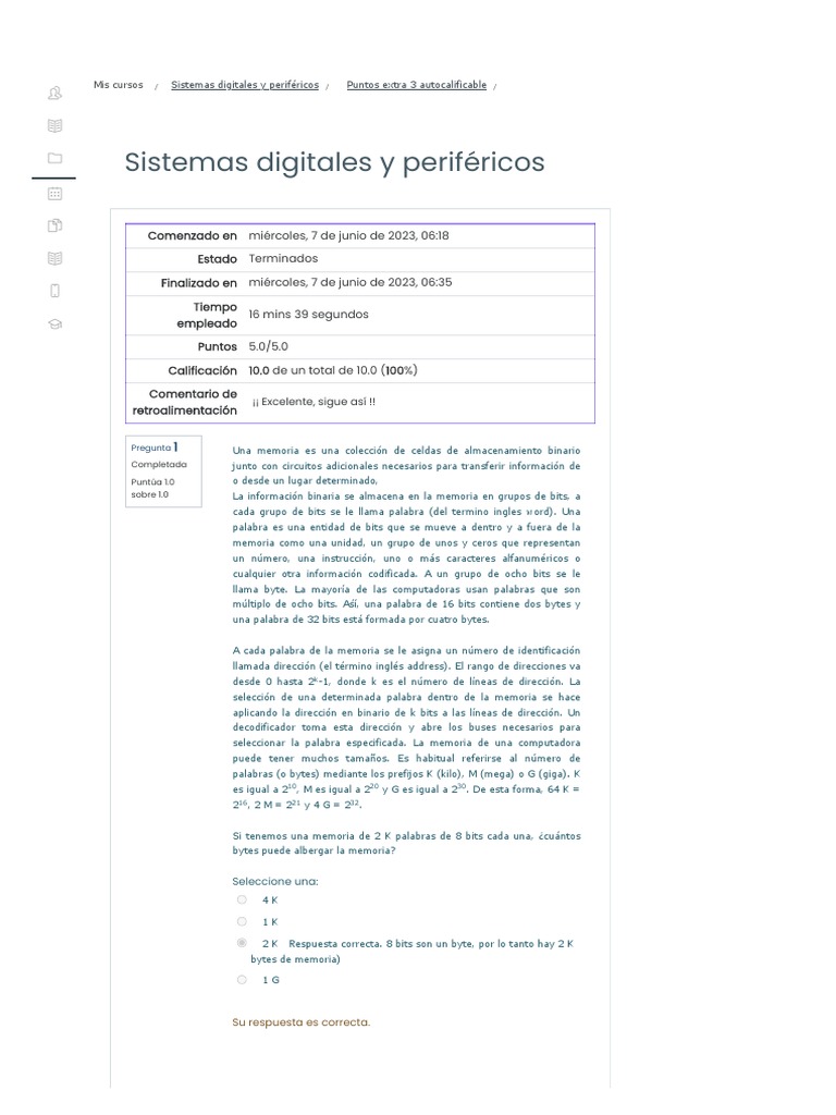 Puntos Extra 3 Autocalificable - Revisión Del Intento | PDF | Poco | Byte