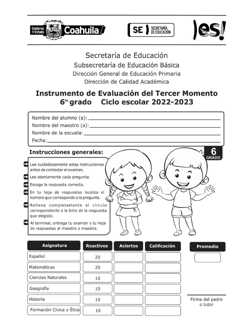 6 - Inst. Eval. 3er. Momento Ciclo Escolar 22-23 | PDF