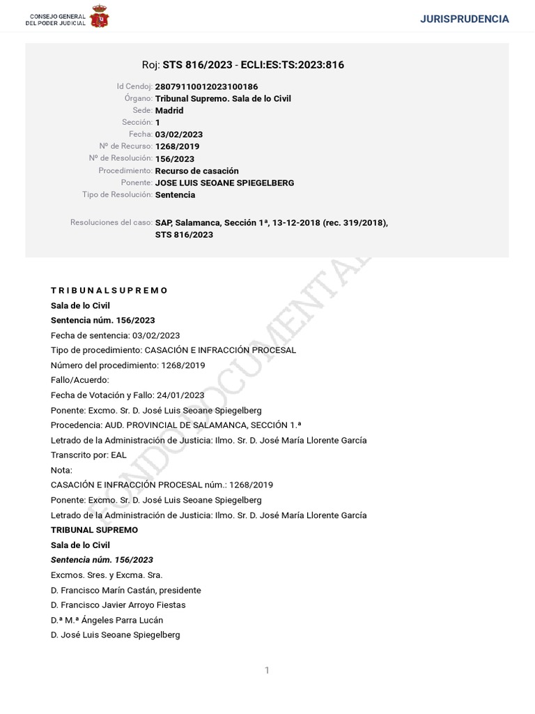 STS 816 2023 | PDF | Caso de ley | Sentencia (ley)