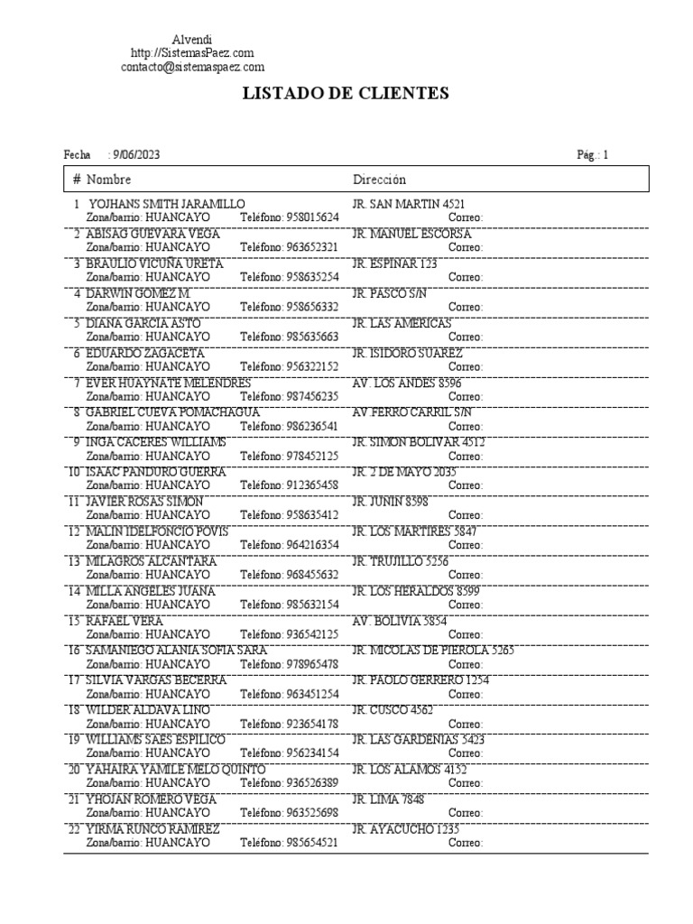 Listado de Clientes | PDF