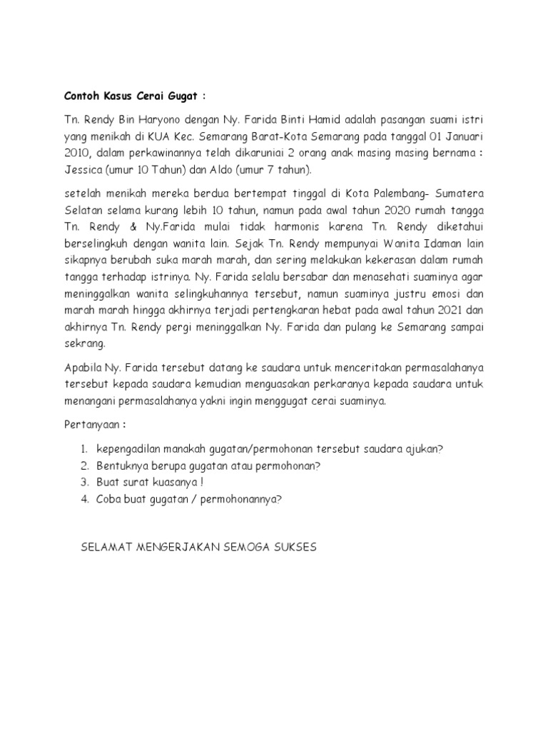 Contoh Surat Gugatan Cerai Farida | PDF