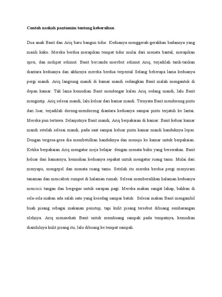 Contoh Naskah Pantomim Tentang Kebersihan | PDF