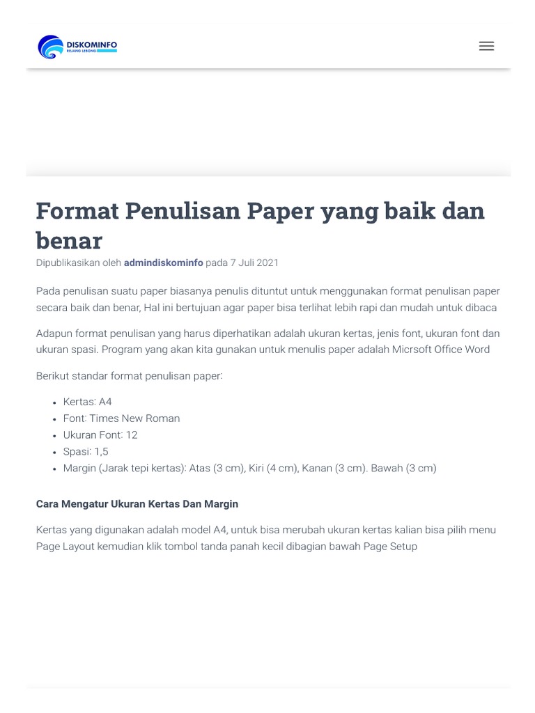 Format Penulisan Paper yang baik dan benar | PDF Format Penulisan Paper yang baik dan benar | PDF