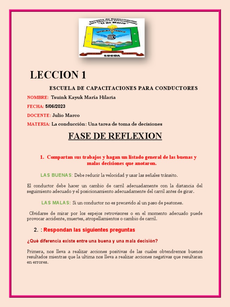 Fase de Reflexion - Docx Maria Tsuink - Docx Leccion 1 | PDF