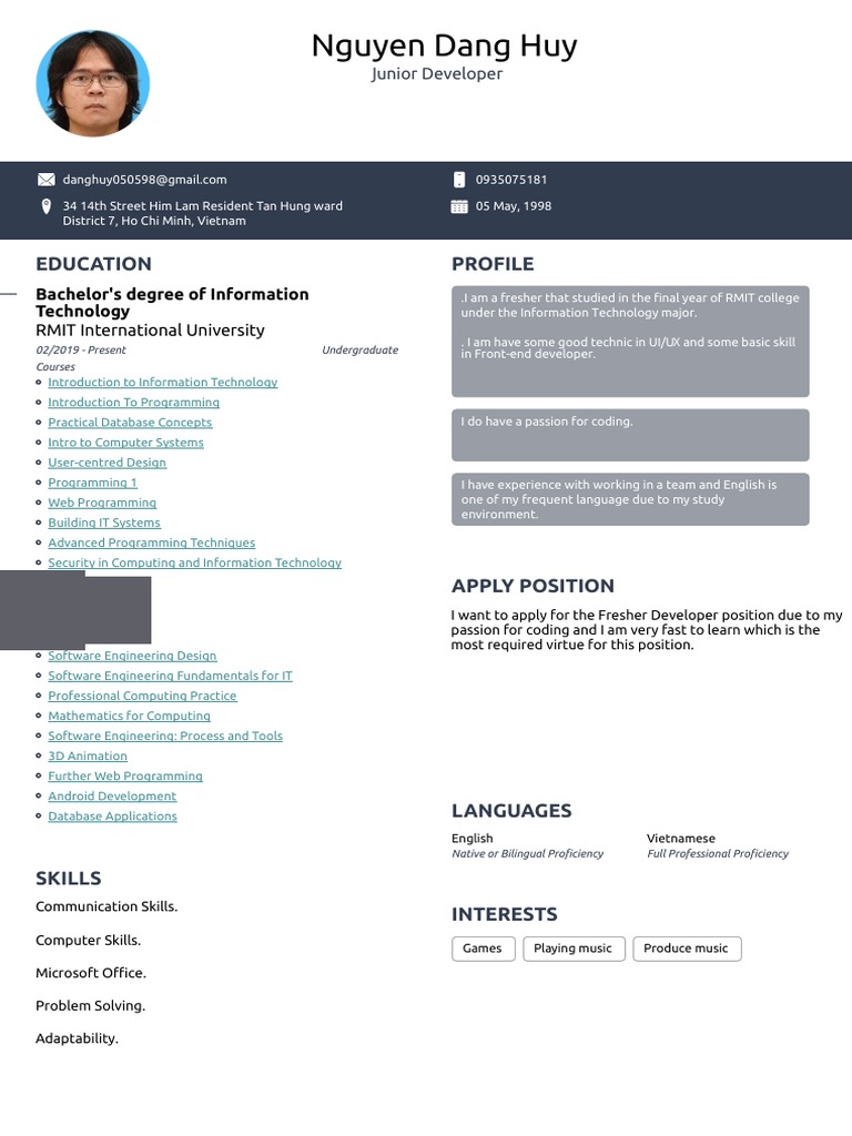 Nguyen Dang Huy's Resume Nextway | PDF | Computer Programming | Computing