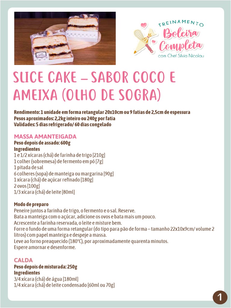 Receita Slice Cake Sabor Coco e Ameixa (Olho de Sogra) | PDF | Pães ...