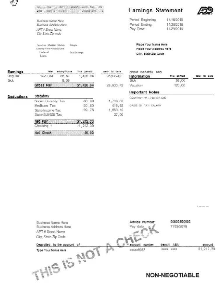 Adp Pay Stub Copy Generator | PDF